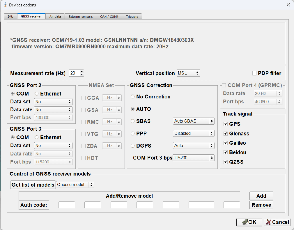 Firmware update of the NovAtel receiver