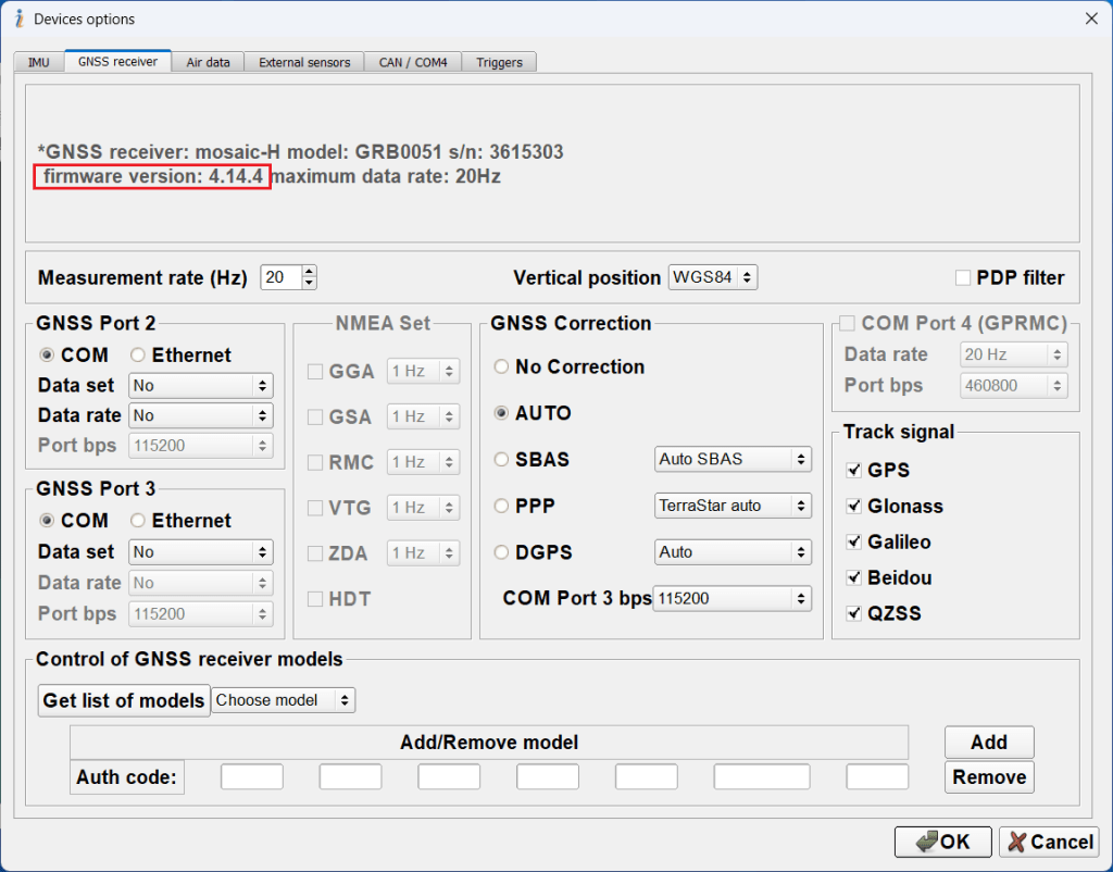 Firmware update of the Septentrio receiver